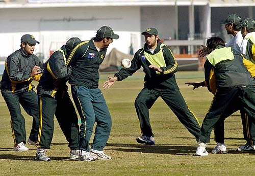 Pakistan players at a training session on the eve of the first test at ...