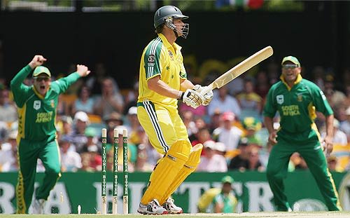Adam Gilchrist dragged the first ball of the match on to his stumps ...
