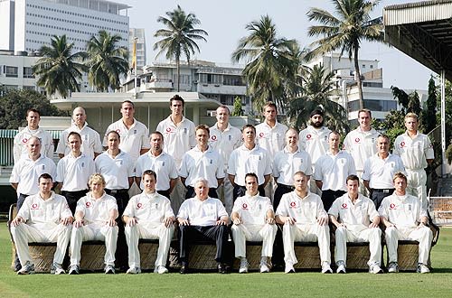 The England Test team pose for a photograph at the Brabourne Stadium ...