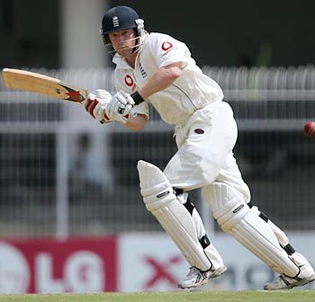 Paul Collingwood plays an on-drive enroute to a fighting half-century ...