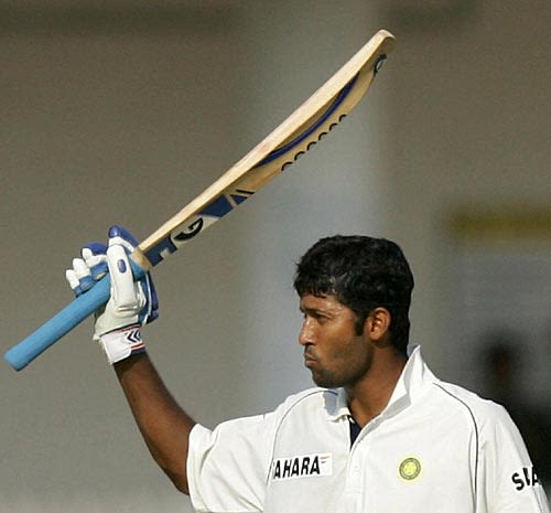 Wasim Jaffer acknowledges the crowd on reaching his hundred ...