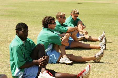 Stretching after a tough training session | ESPNcricinfo.com