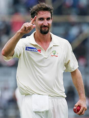 Gotcha! Jason Gillespie takes his first wicket on his fifth ball in his ...