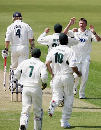 Andy Harris celebrates removing James Adams | ESPNcricinfo.com