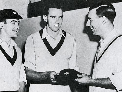 Fred Trueman and Bob Appleyard receive their county caps from Norman ...