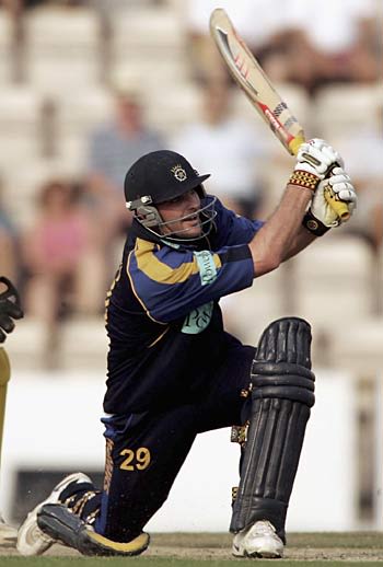 Greg Lamb on his way to 37* ... he followed with three wickets ...