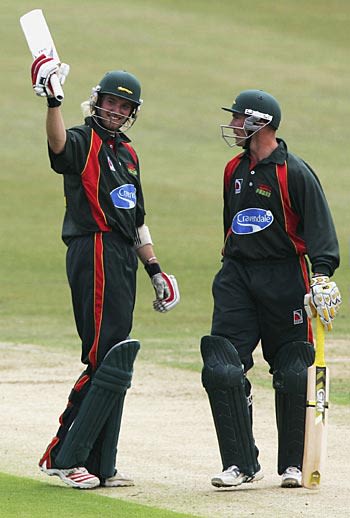 Paul Harrison celebrates his fifty. He later fell for 61 | ESPNcricinfo.com