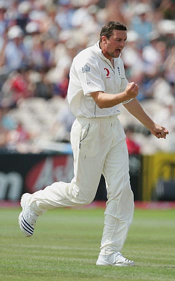 Steve Harmison celebrates one of his six wickets against Pakistan ...