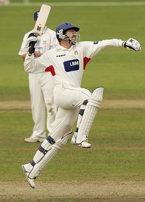 Dominic Cork celebrates his century | ESPNcricinfo.com
