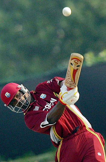 Runako Morton lofts over the bowler's head during the run-chase ...