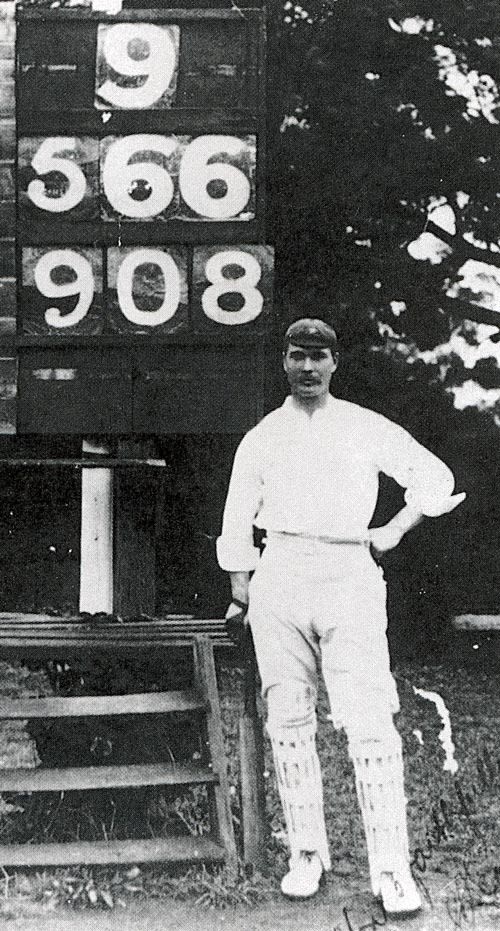 Charles Eady next to the scoreboard after his remarkable innings ...