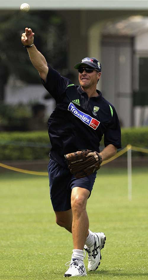 Troy Cooley gives fielding drills during Australia's training session ...