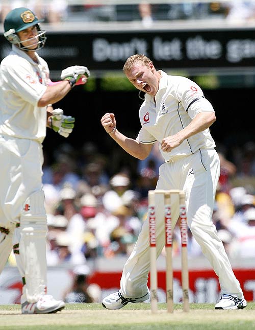 Andrew Flintoff celebrates dismissing Matthew Hayden | ESPNcricinfo.com