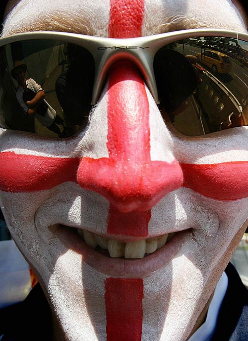 A Barmy Army supporter arrives for the first morning of the first Test ...