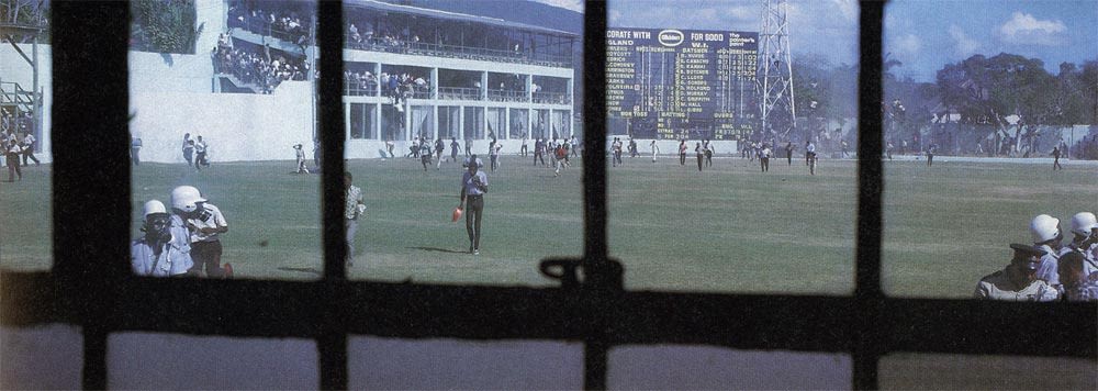 View from the dressing-rooms after the police lobbed tear-gas into the ...