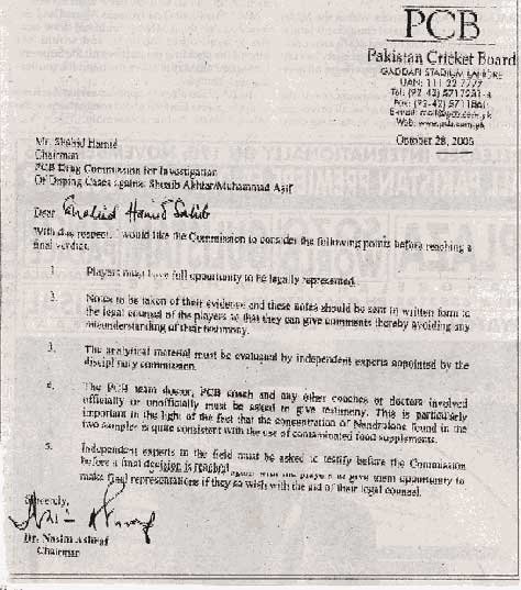 A copy of the letter sent from the PCB to the first drugs tribunal ...