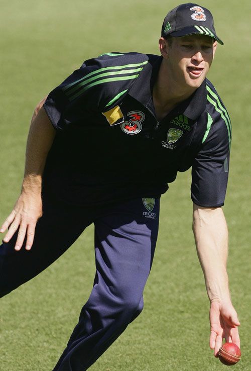 Adam Voges pounces during a fielding practice ahead of the third Test ...