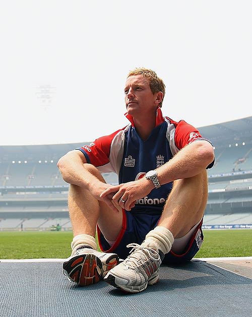 Paul Collingwood takes a break during England's training session ...