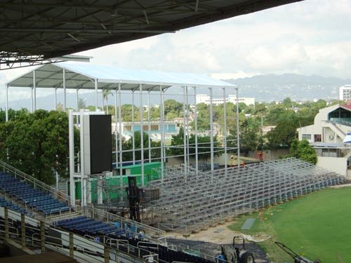 The temporary grandstand at Sabina Park in Jamaica ahead of the 2007 ...