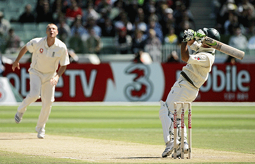Up and out: Ricky Ponting top edges Andrew Flintoff to Alastair Cook ...