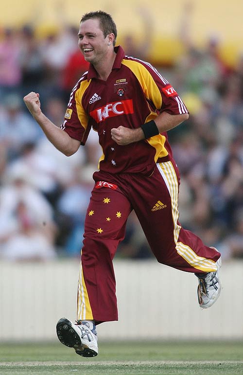 Nathan Rimmington celebrates one of his five victims | ESPNcricinfo.com