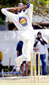 Corey Collymore on his way to 6 for 30 for Barbados against Jamaica ...
