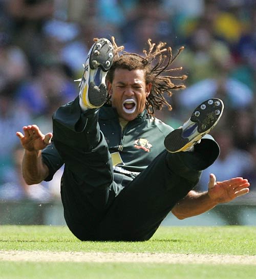 Andrew Symonds displays none of his usual grace in the field ...