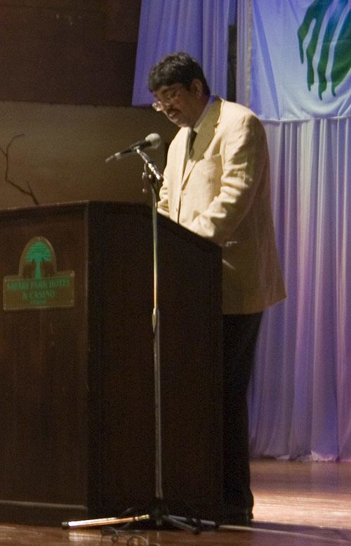 Samir Inamdar addresses the audience at the closing ceremony of the ...