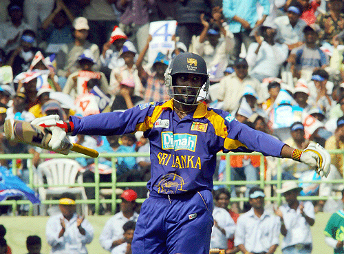 Chamara Silva celebrates his maiden one-day hundred. He was unbeaten on ...