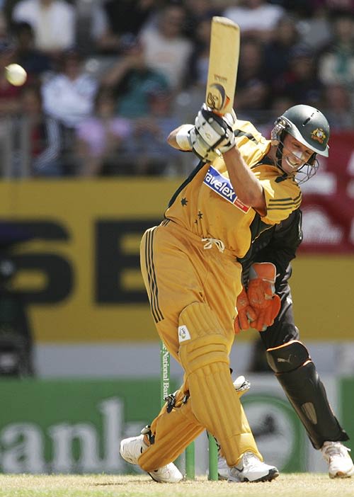 Michael Hussey drives in the air on his way to a century | ESPNcricinfo.com