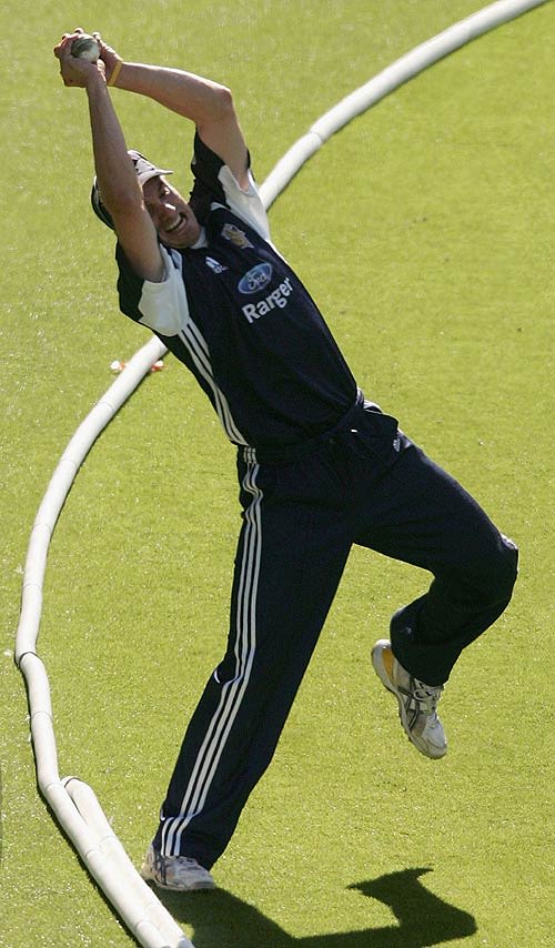 Michael Klinger takes a well-judged catch on the boundary ...