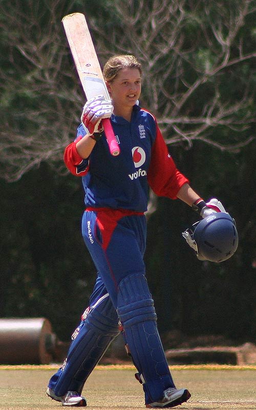 Sarah Taylor acknowledges the cheers after reaching three figures ...