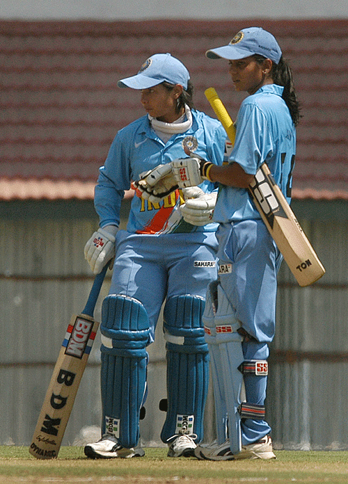 Indian openers Jaya Sharma (left) and Karuna Jain in their 121-run ...