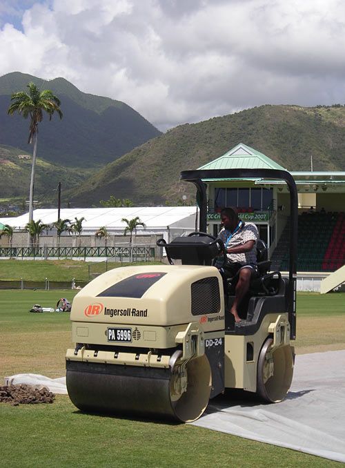 The big roller gets to work on the pitch at Warner Park | ESPNcricinfo.com