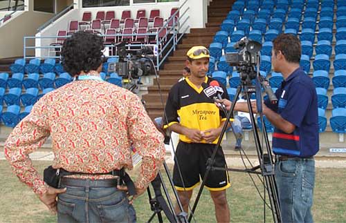 Bangladesh's captain Habibul Bashar does his media duties before ...