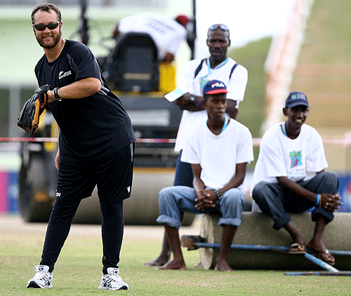 Craig McMillan strikes a pose during New Zealand's practice ...