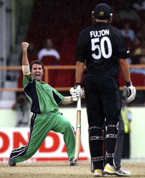 Kyle McCallan celebrates the wicket of Peter Fulton | ESPNcricinfo.com