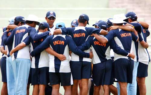The Indian team huddles before a nets session | ESPNcricinfo.com