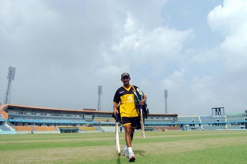 Habibul Bashar trudges back to the dressing room after a net session ...