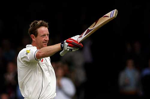 Paul Collingwood salutes the crowd after reaching his hundred ...