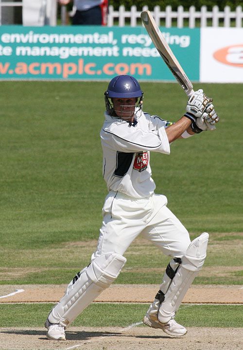 Geraint Jones cracks a four on his way to an unbeaten hundred ...