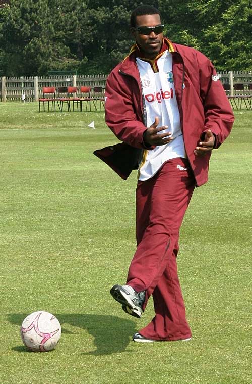 Chris Gayle warms up... with a football | ESPNcricinfo.com