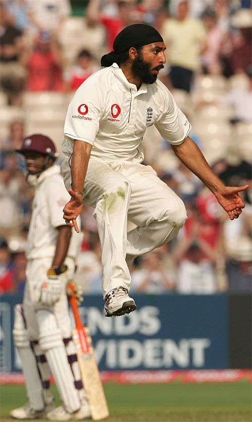 Monty Panesar in his traditional post-wicket celebratory jig after ...