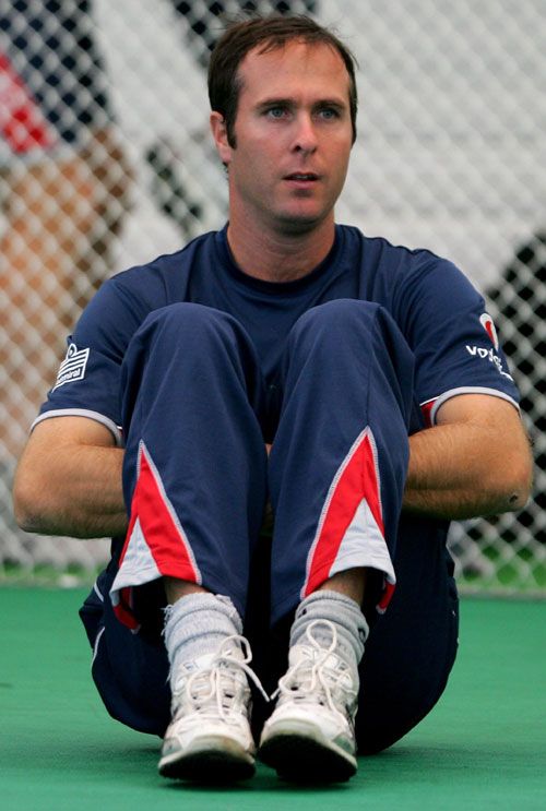 Michael Vaughan takes a breather during England's indoor practice ...
