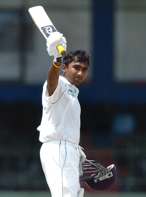Mahela Jayawardene acknowledges the cheers after reaching his century ...
