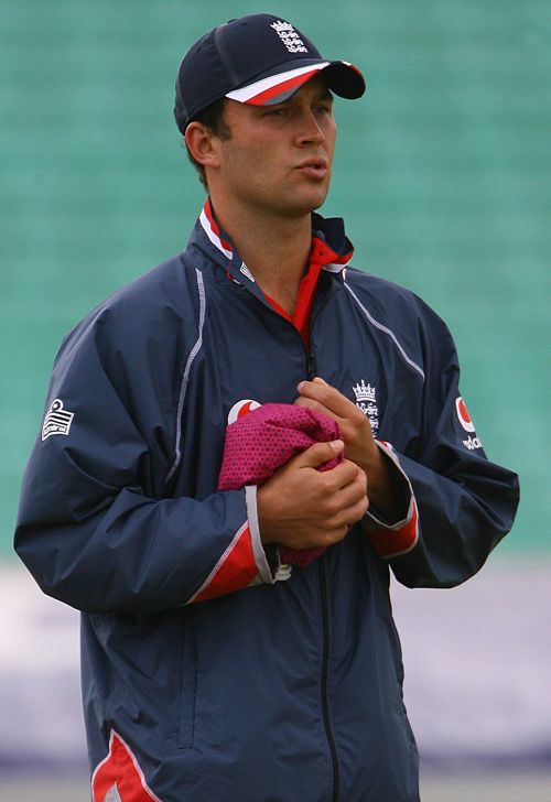 Jonathan Trott warms up for his first international during an England ...
