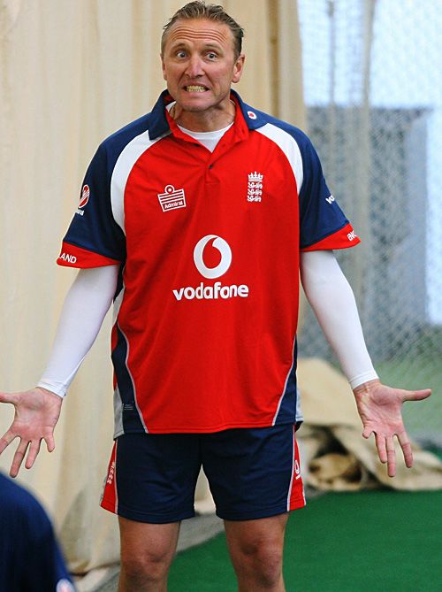 Eek: Allan Donald larks around during an England training session ...