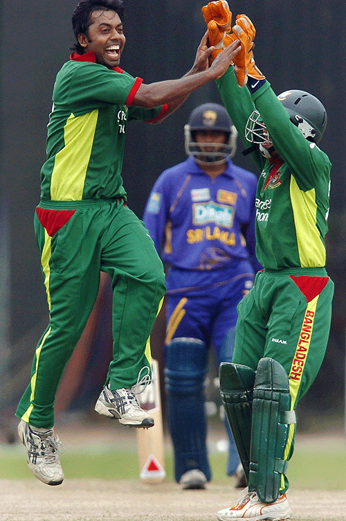 Syed Rasel celebrates after getting Kumar Sangakkara caught behind for ...
