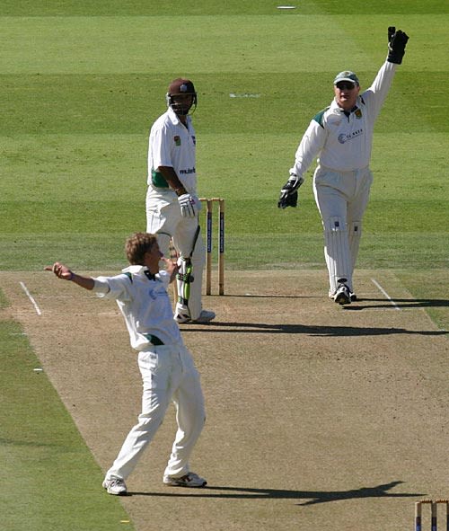 The breakthrough ... Nadeem Shahid holes out to mid-on off Nick Ferraby ...