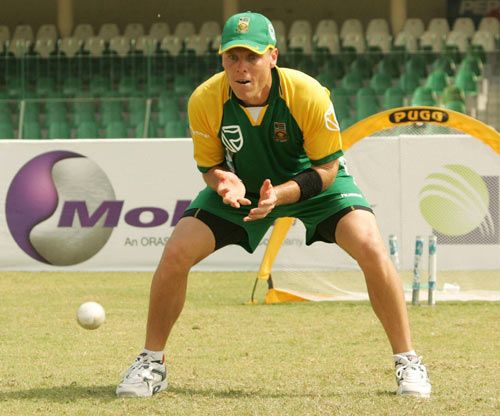 Johan Botha is completely focused during catching practice ...